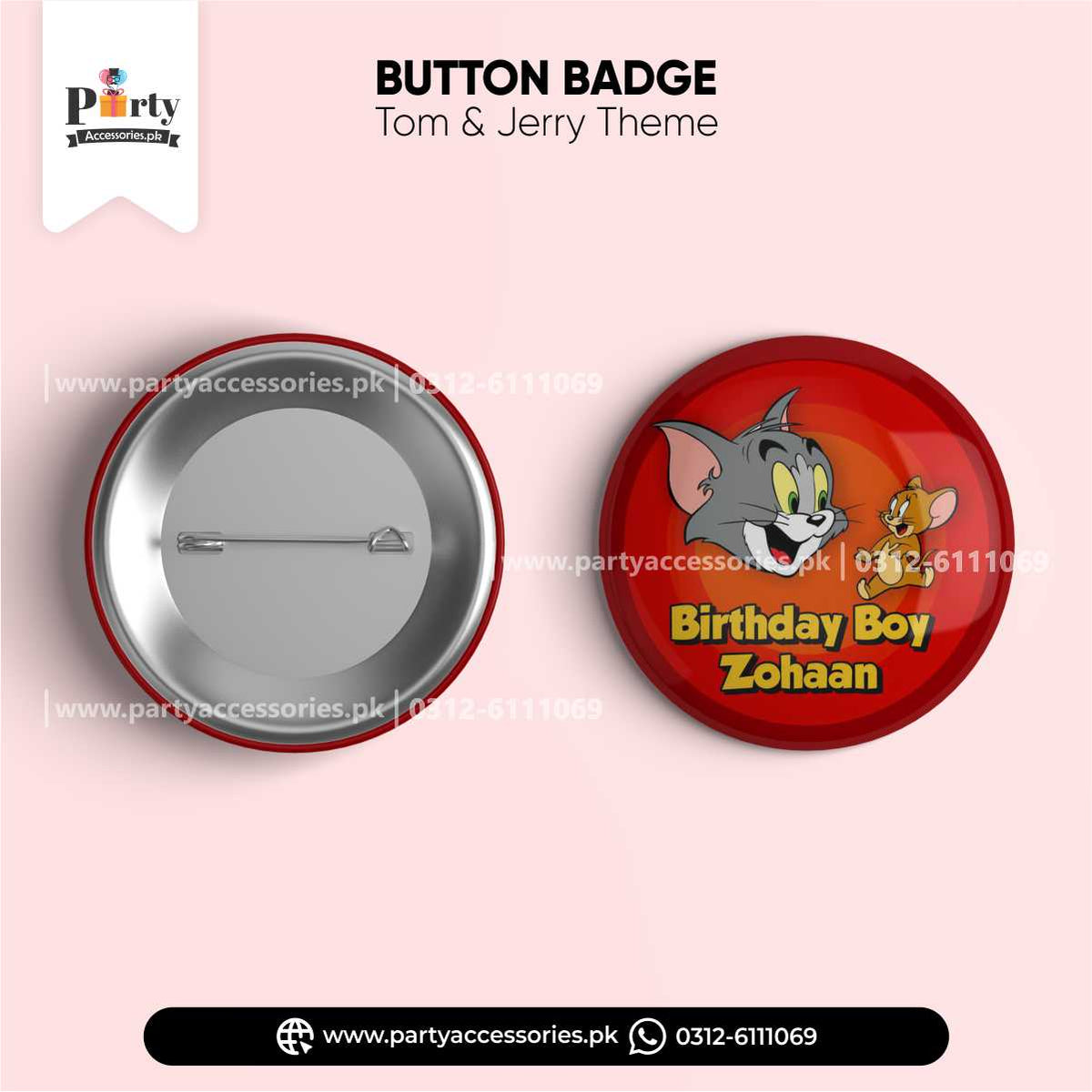 Tom and jerry theme party customized button badge – PartyAccessories.pk