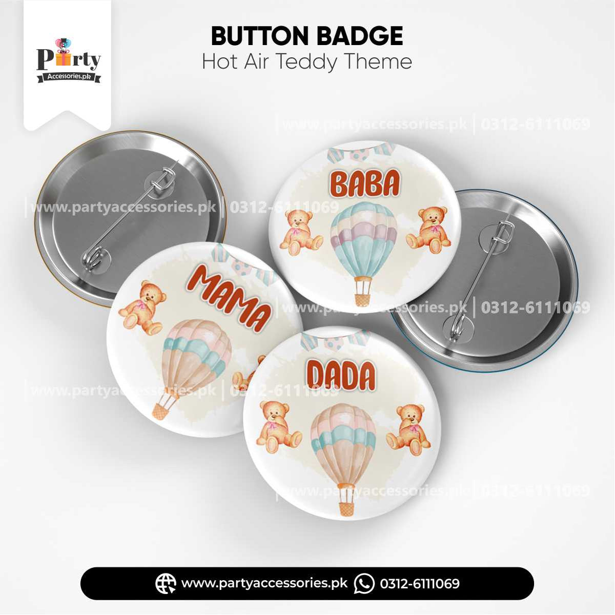 6-Pack Hot Air Balloon Button Badges | Birthday Party Decor ...