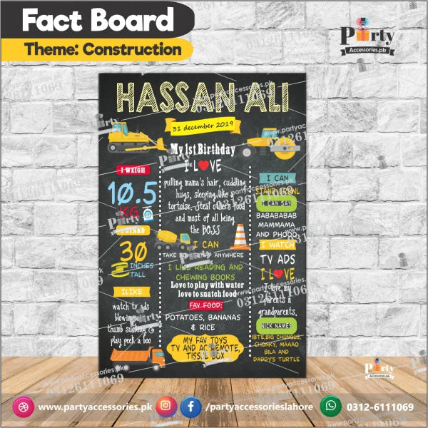 Construction theme wall Customized first birthday Fact board ...