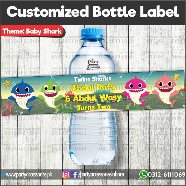 Baby shark theme Customized Bottle Label wraps for table decoration ...