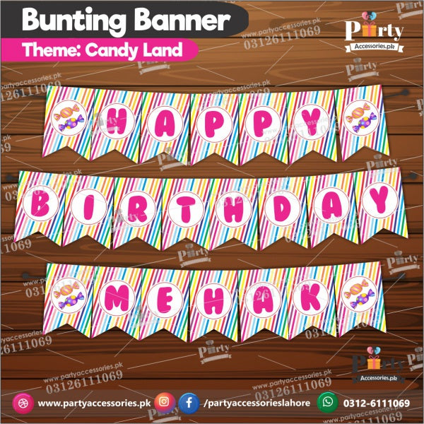 Customized Candy-land theme Birthday bunting Banner – PartyAccessories.pk