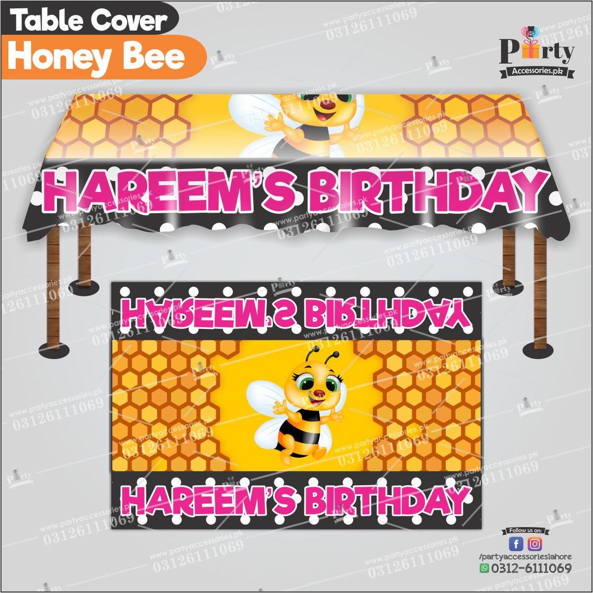 Customized Honey Bee Theme Birthday table top sheet – PartyAccessories.pk