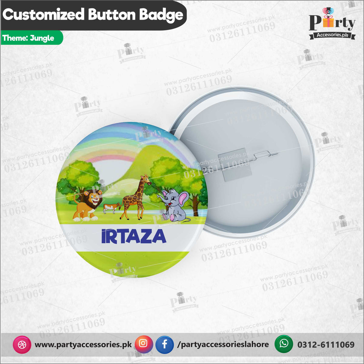 Jungle safari birthday theme customized button badge – PartyAccessories.pk