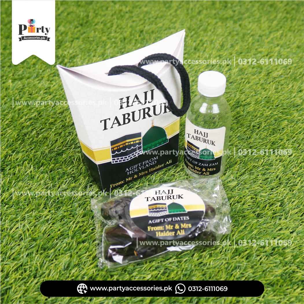 Hajj Tabaruk Boxes: with Your Name, with Bottle & Date Pouch ...