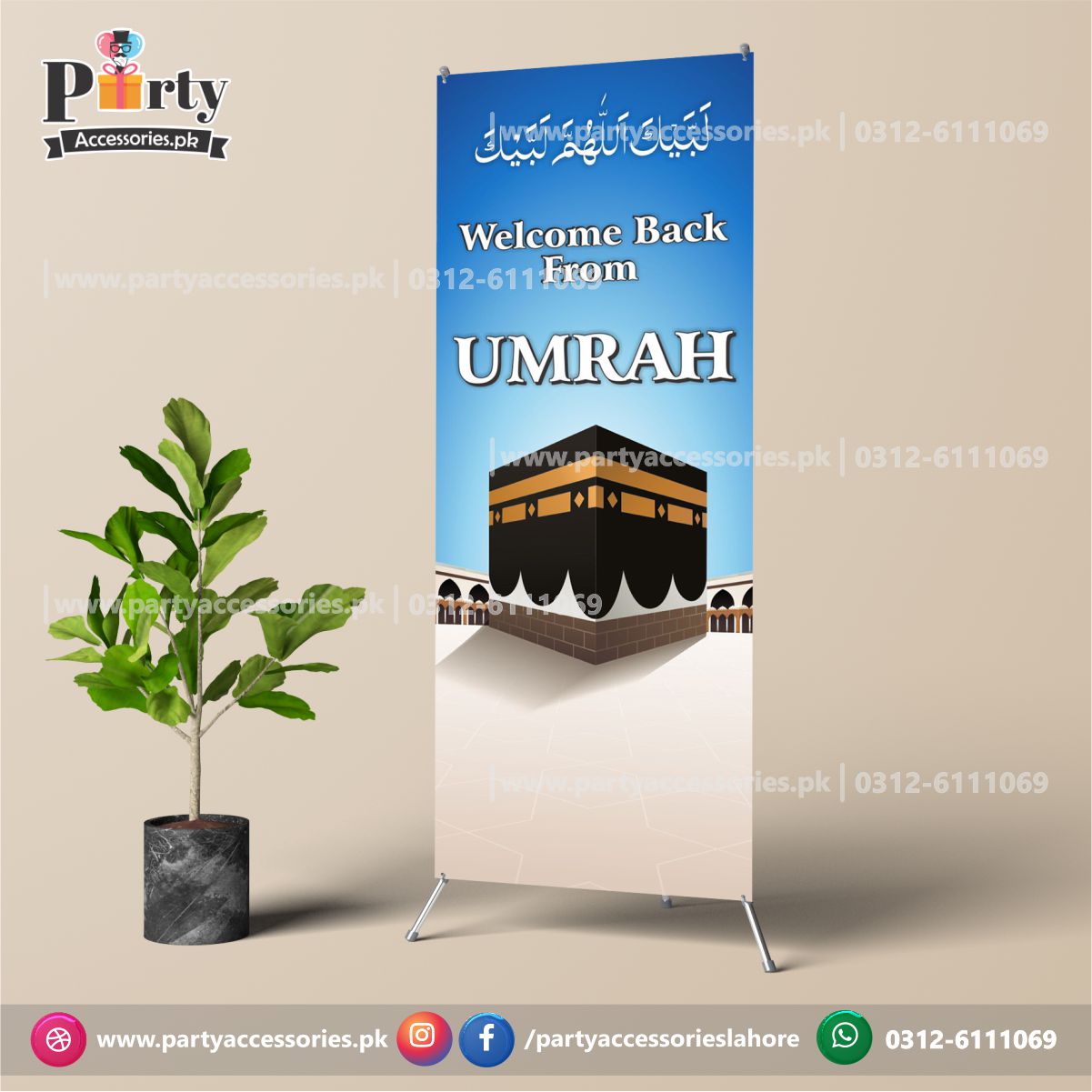 Customized Umrah Mubarak Welcome standee in elegant Black shade ...