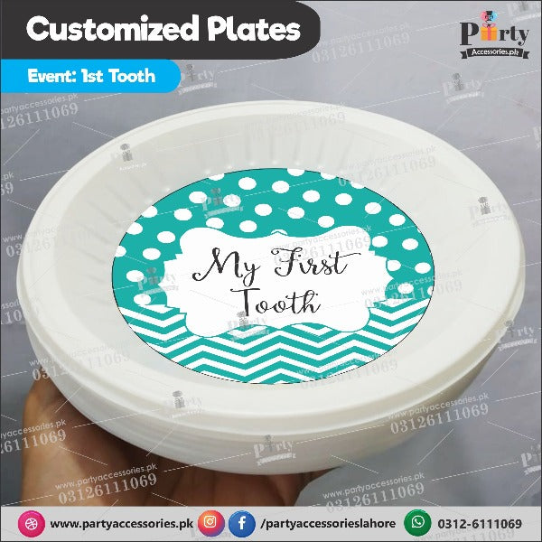 First tooth table decorations | 6 disposable plates in blue ...