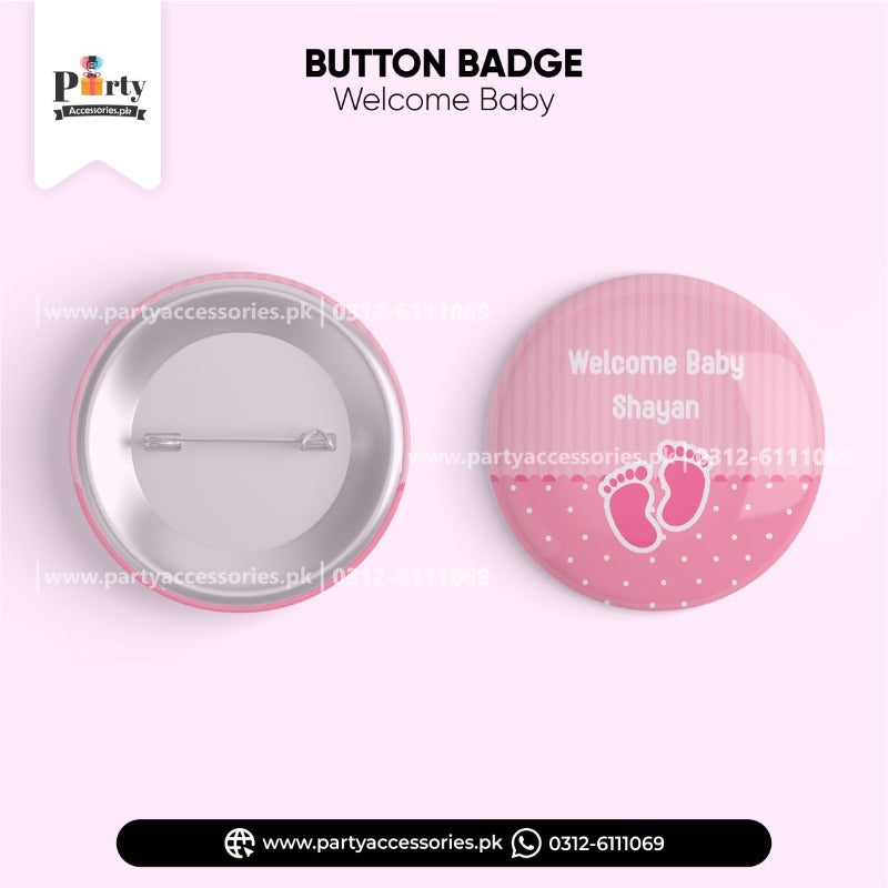 Welcome baby decoration ideas | customized Button Badge blue for girl ...