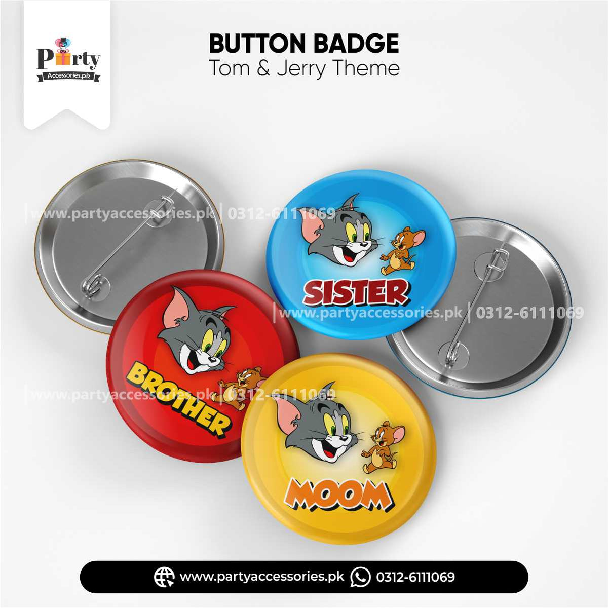 Tom and jerry theme birthday party customized button badge ...