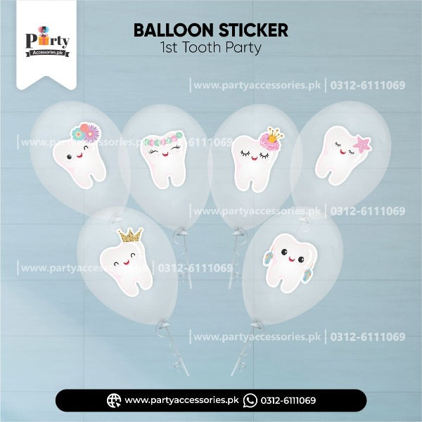 First tooth party Balloons and stickers (Pack of 6) for Girl ...