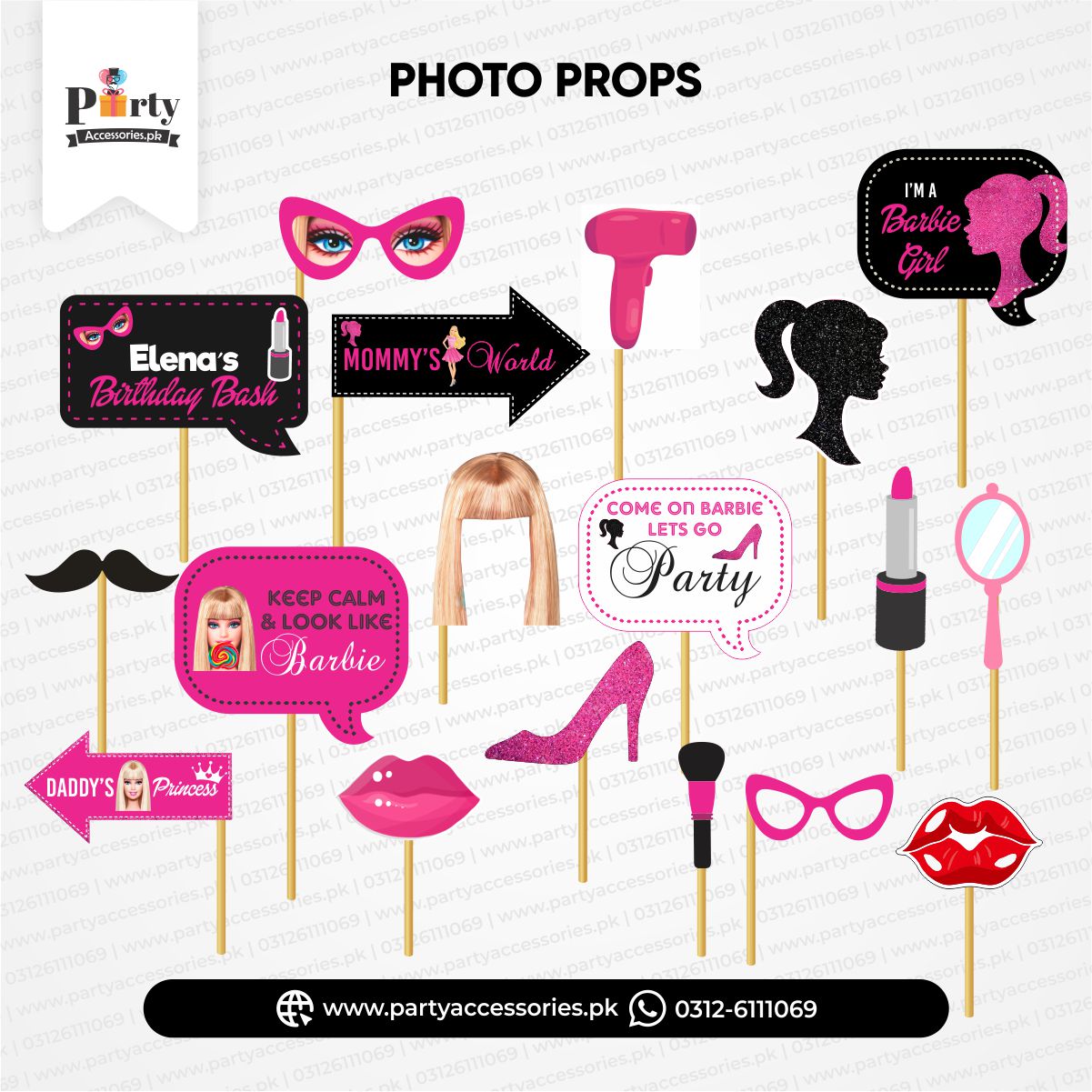 Barbie theme birthday party photo props \ Selfie props ...