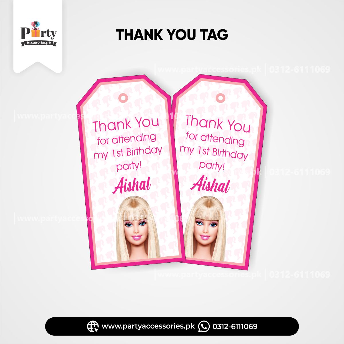 Barbie doll theme Birthday party thank you tags – PartyAccessories.pk