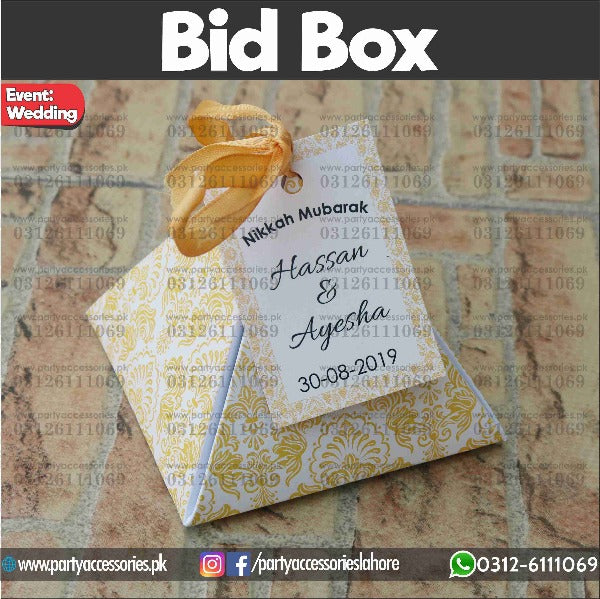 Nikah Bid Boxes | Triangle bid Boxes with customized tag | Pack of 12 ...