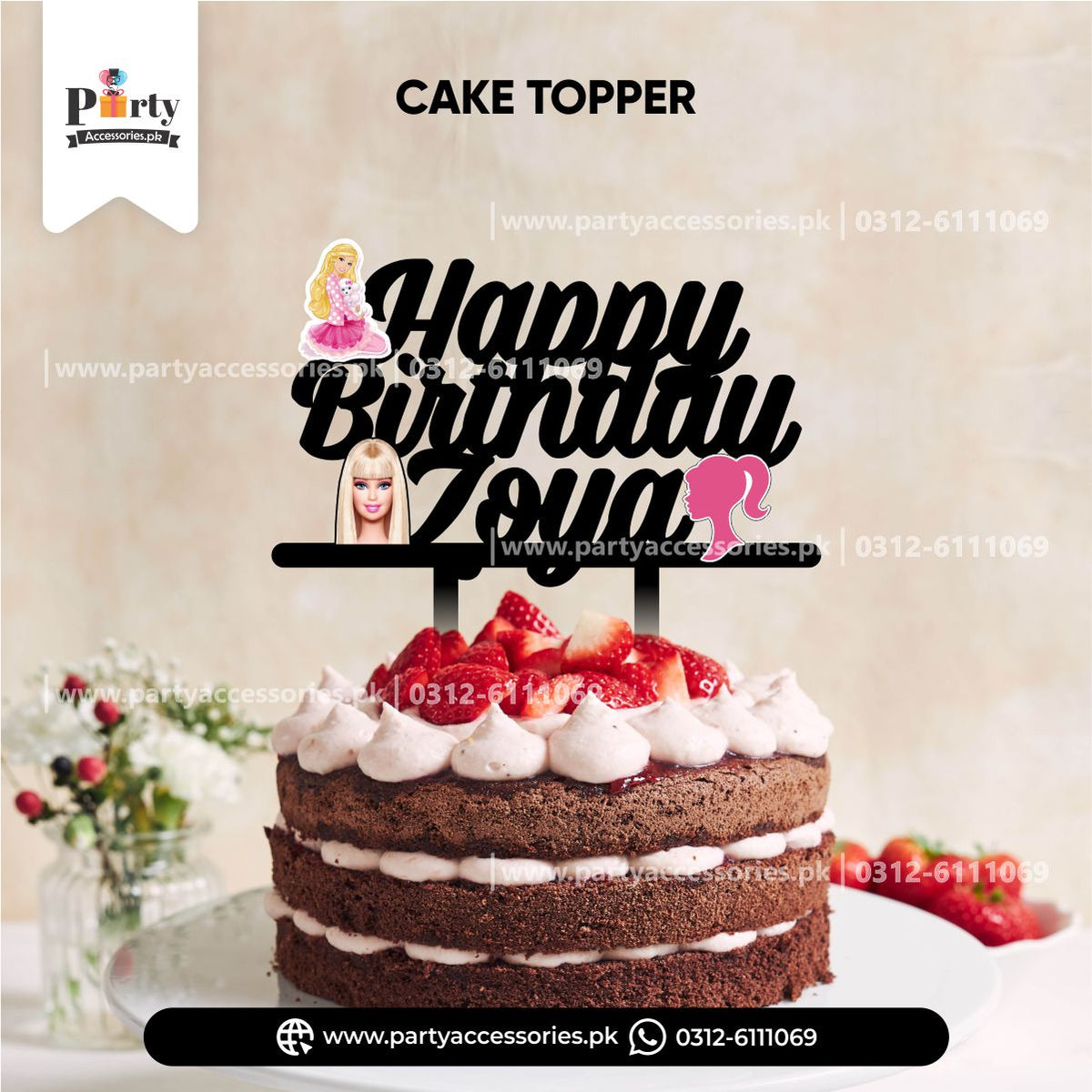 Barbie doll theme table decoration | Customized wooden cake topper ...