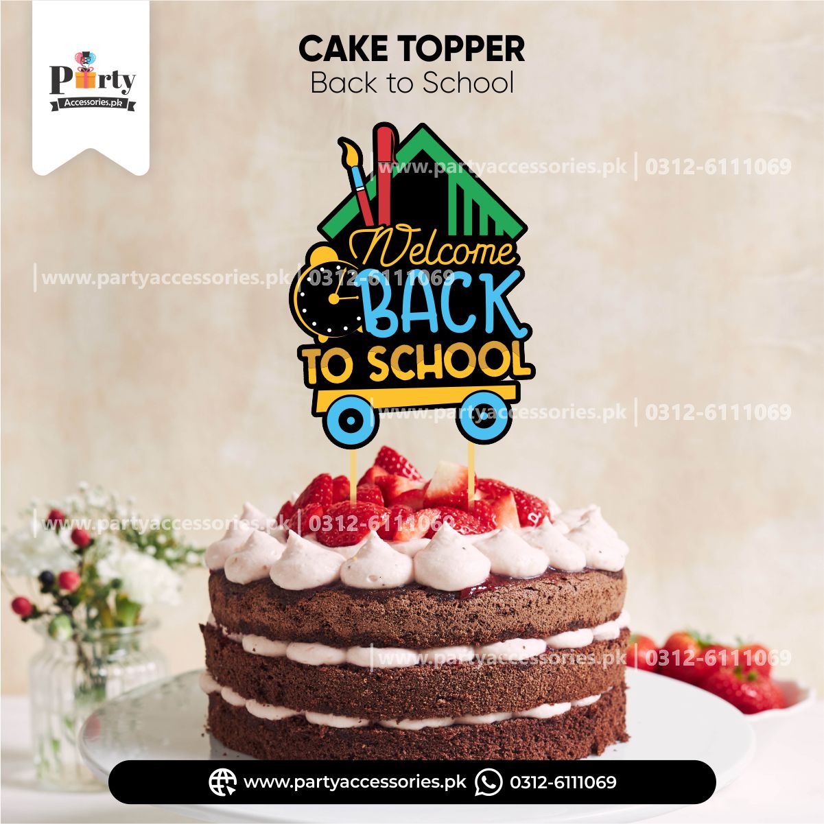 Back to school theme cake topper on card – PartyAccessories.pk