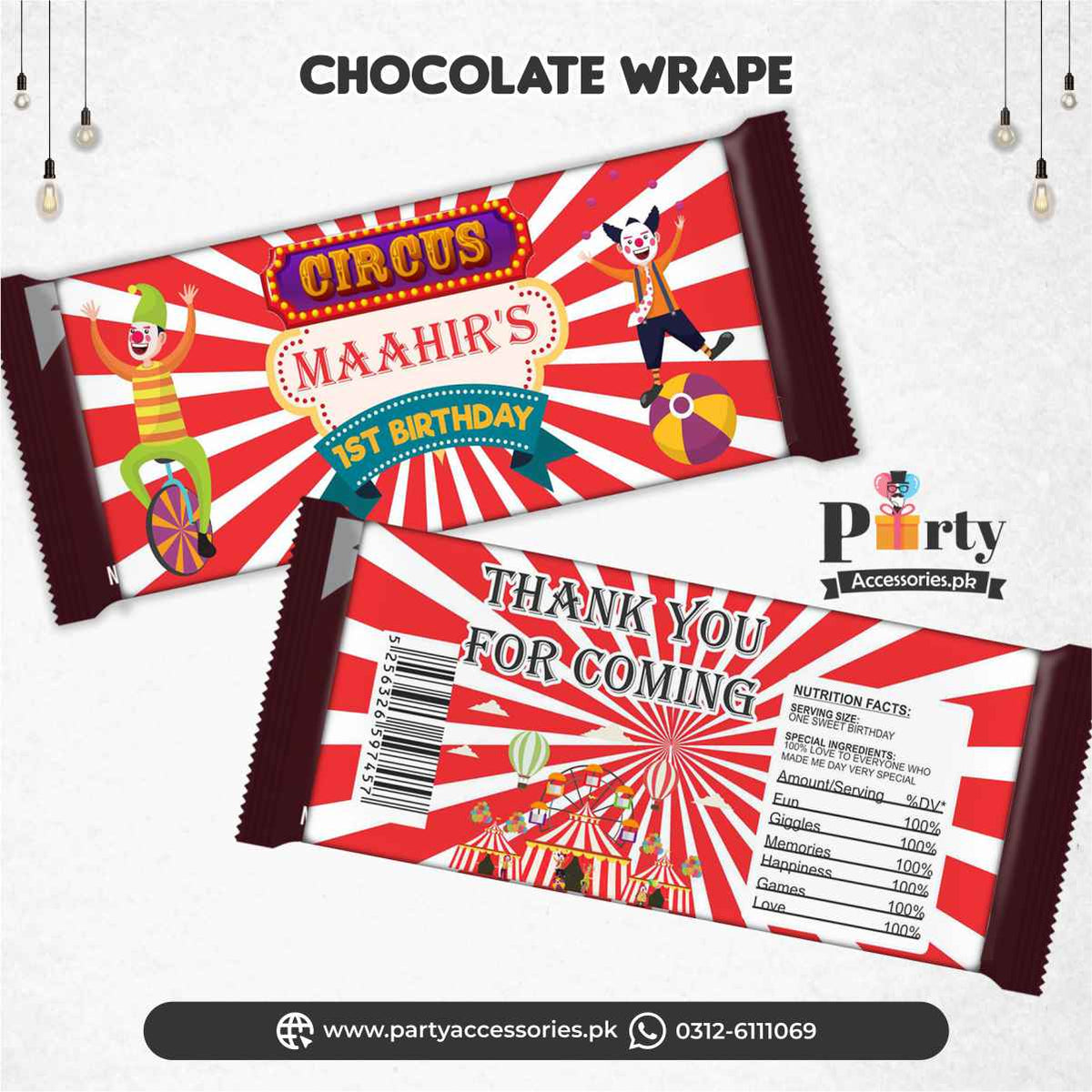 Carnival circus theme birthday Customized chocolate wraps (6 pcs ...