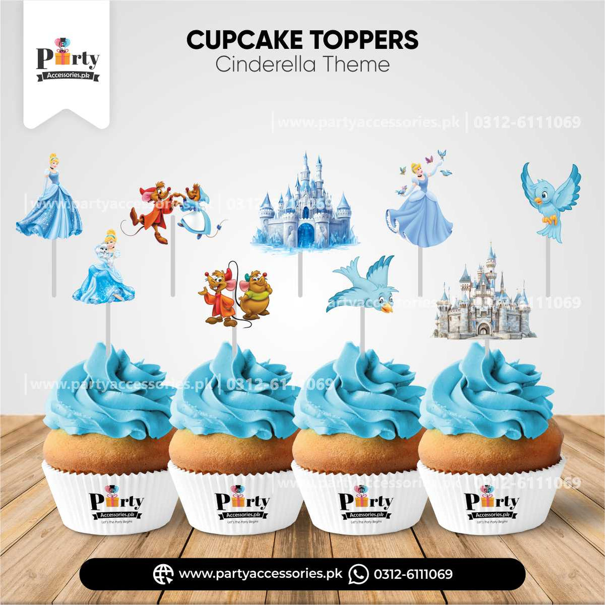 Cinderella Theme Cupcake Toppers for Birthday Parties – PartyAccessories.pk