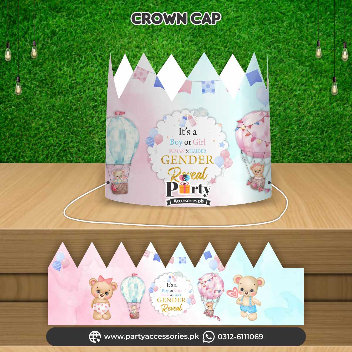 Customized Gender Reveal Party Crown Cap – PartyAccessories.pk