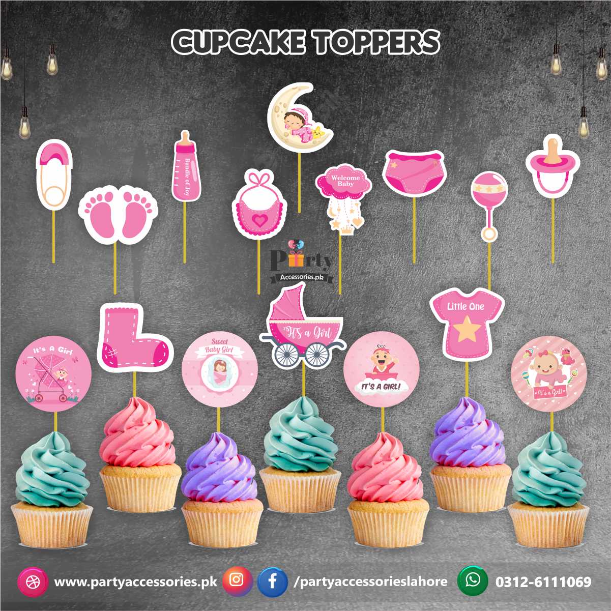 Welcome home new born Baby table decorations Cupcake toppers set in pi ...