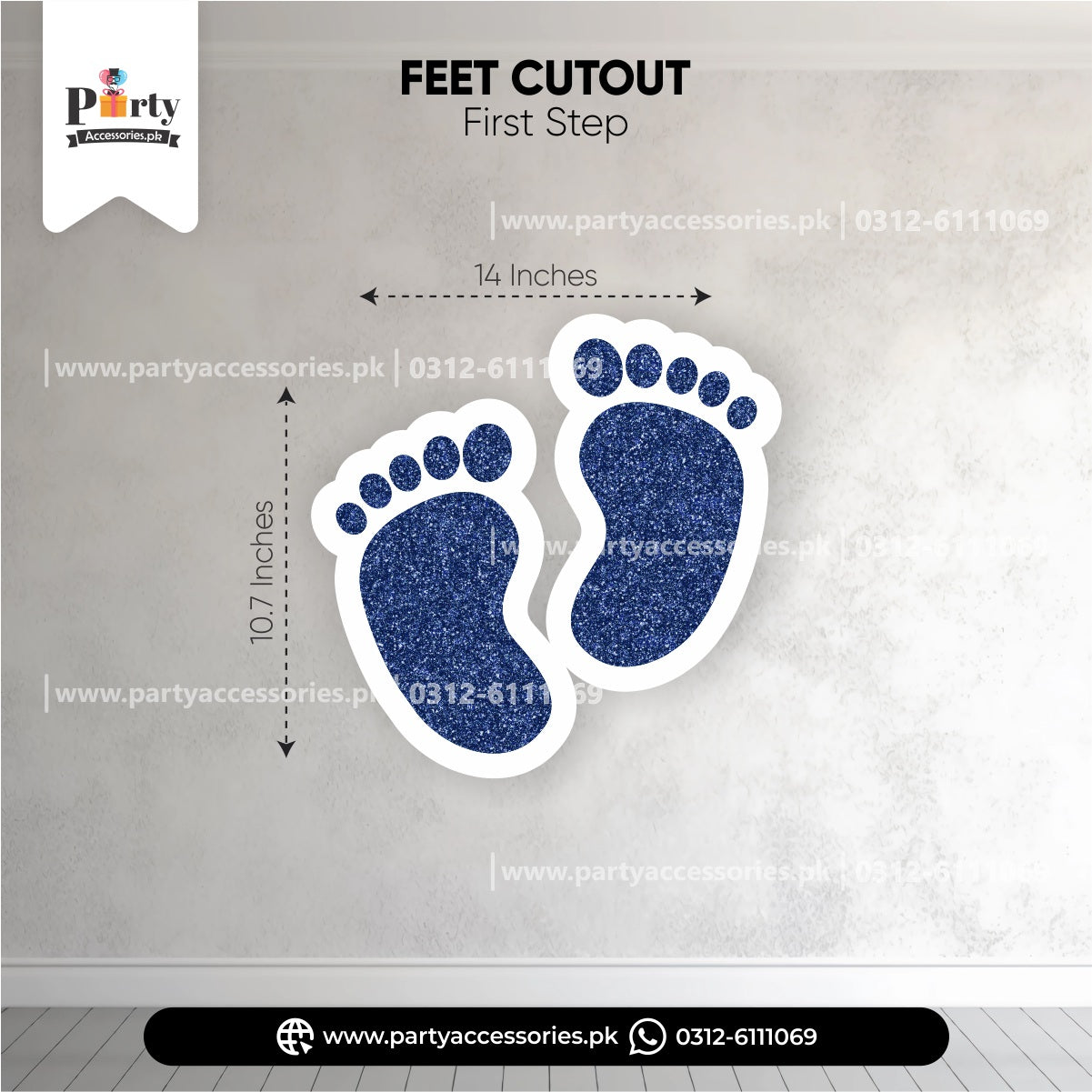 Baby's first step theme wall decorations | feet cutouts in blue ...