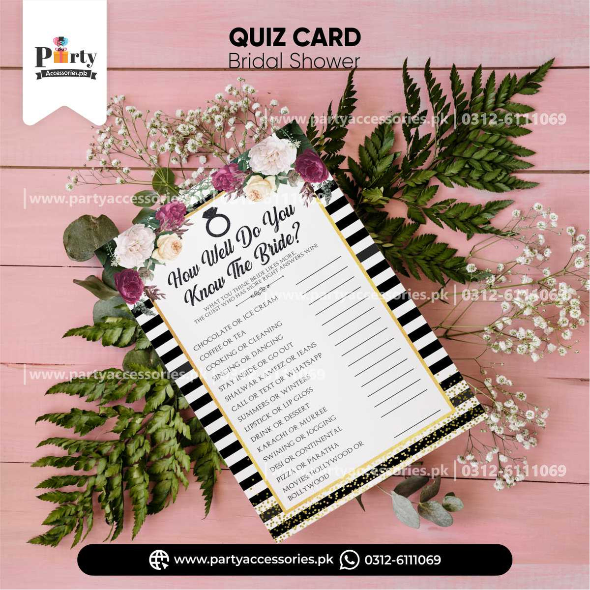 Bridal shower party celebrations | Customized Quiz cards / He said She ...