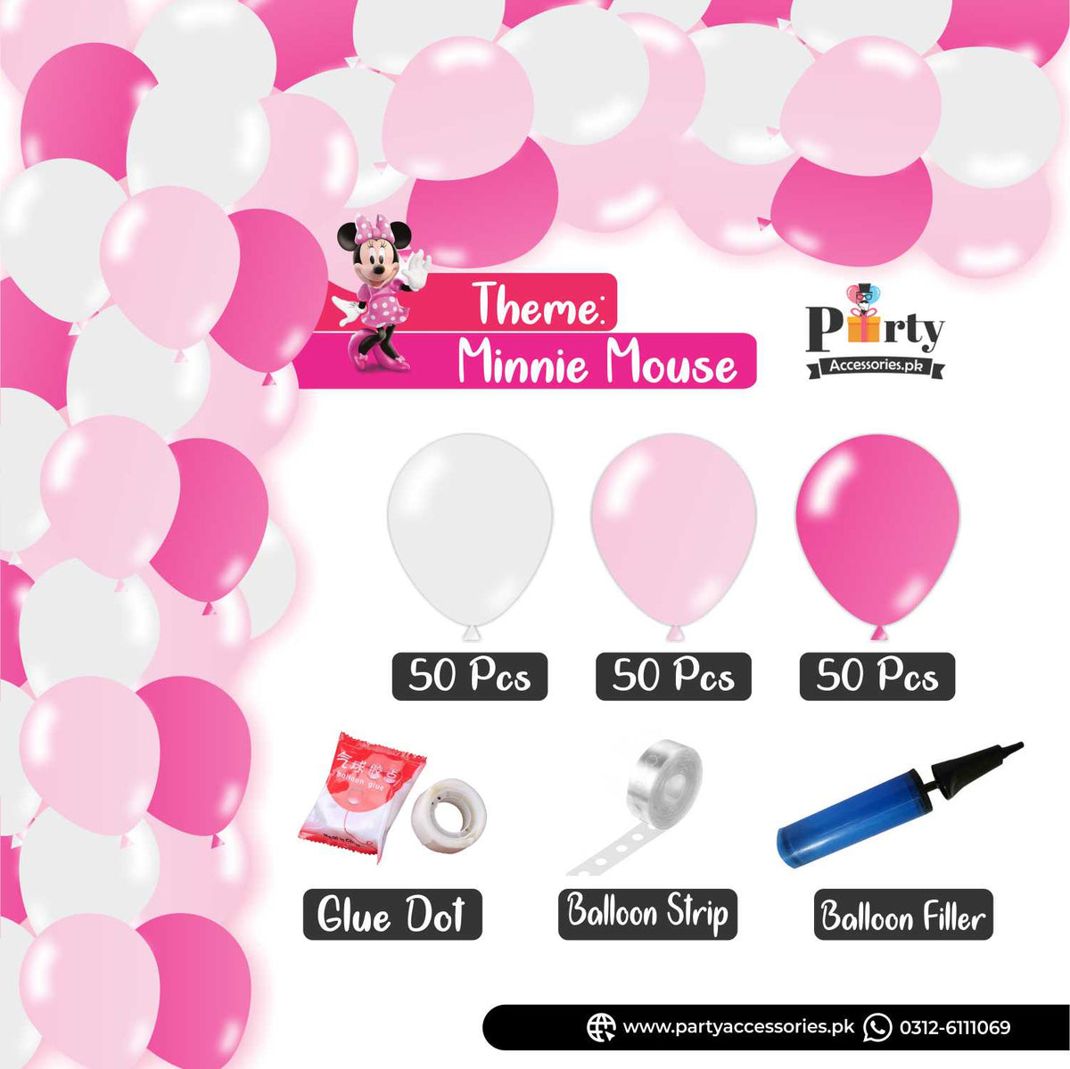 150-Piece Minnie Mouse Balloon Arch Kit | Easy DIY Party Decor ...