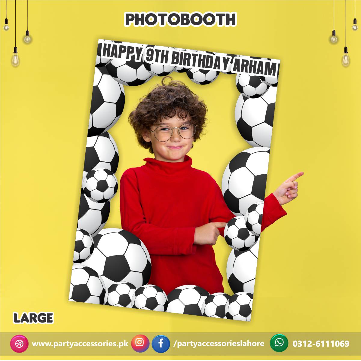 Customized Photo Booth / selfie frame in Football theme birthday party ...