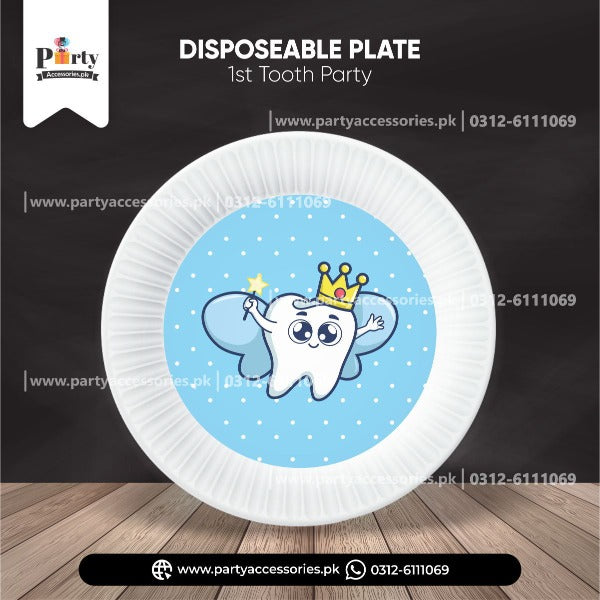 First tooth table decorations | 6 disposable plates in blue ...