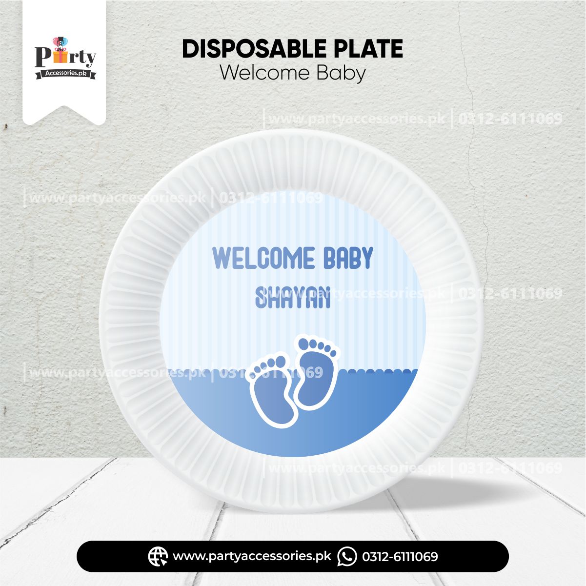Welcome baby home decoration ideas disposable plates in pink for blue ...
