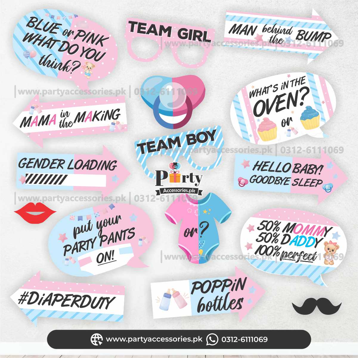 Gender Reveal Photo Props set (15 pcs) – PartyAccessories.pk