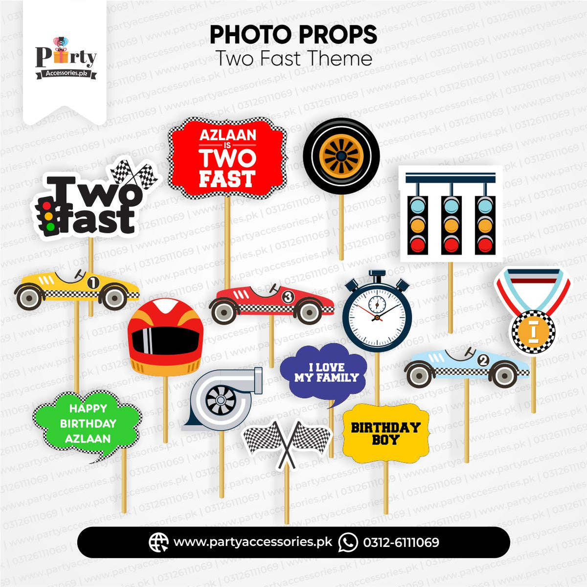 Two Fast Theme Birthday Party Photo Props | Set of 15 pcs ...