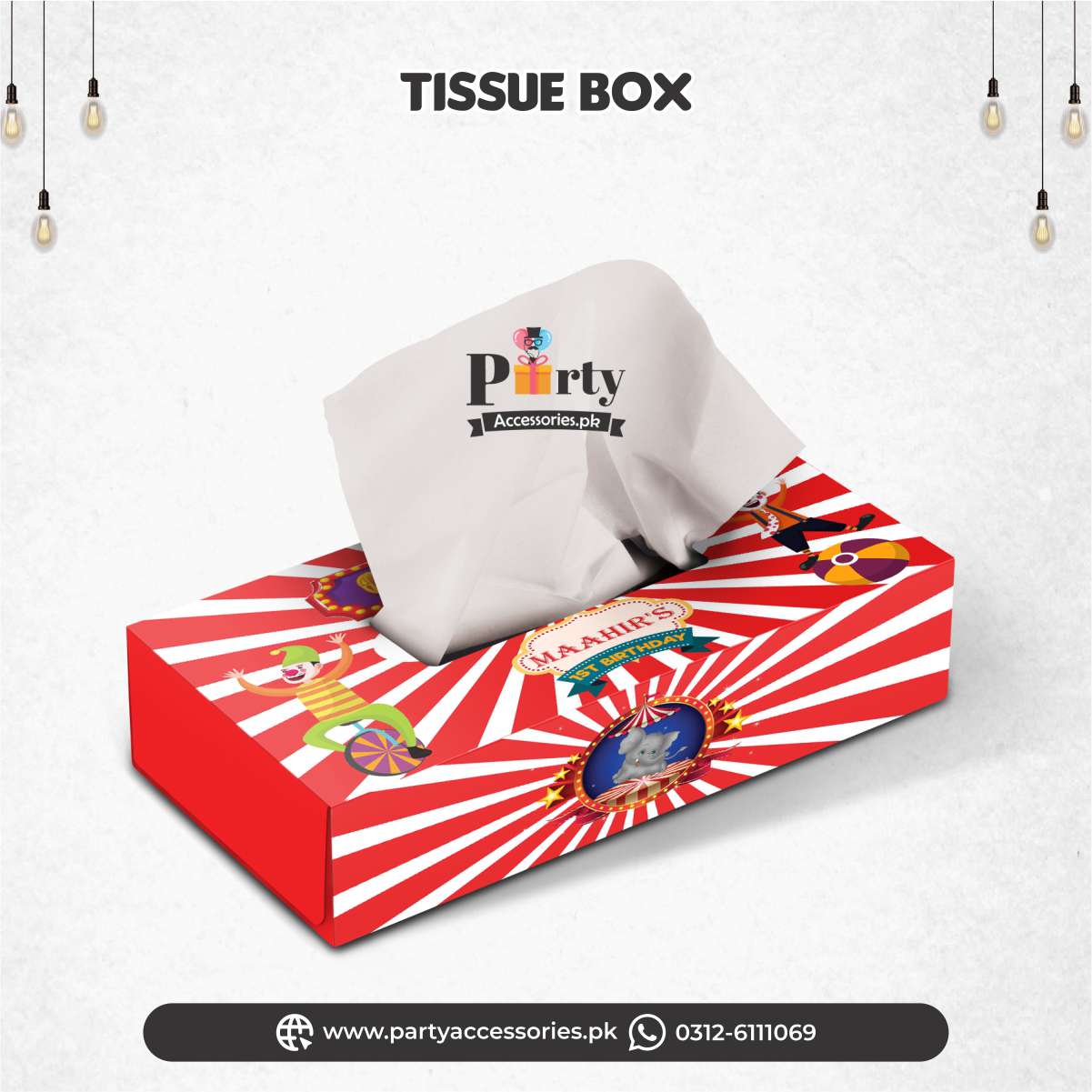 Customized Tissue Box Carnival Circus theme birthday table Decor ...