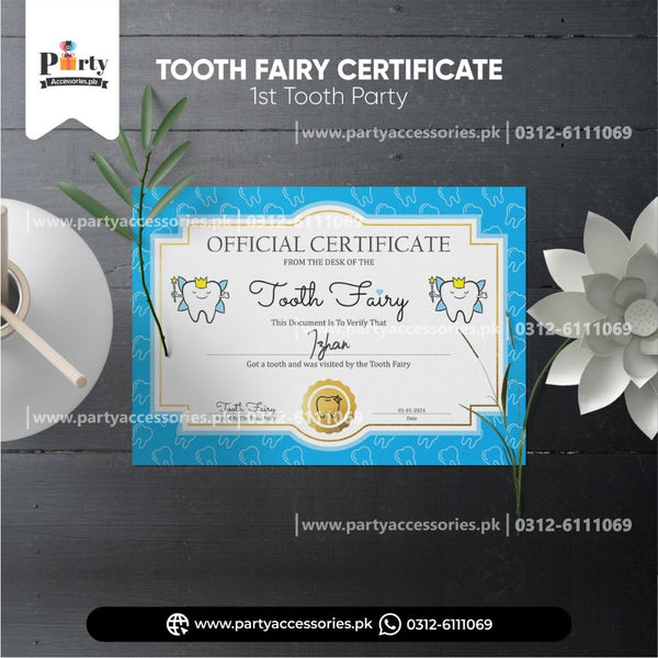 First tooth Fairy party certificate Customized for boy ...