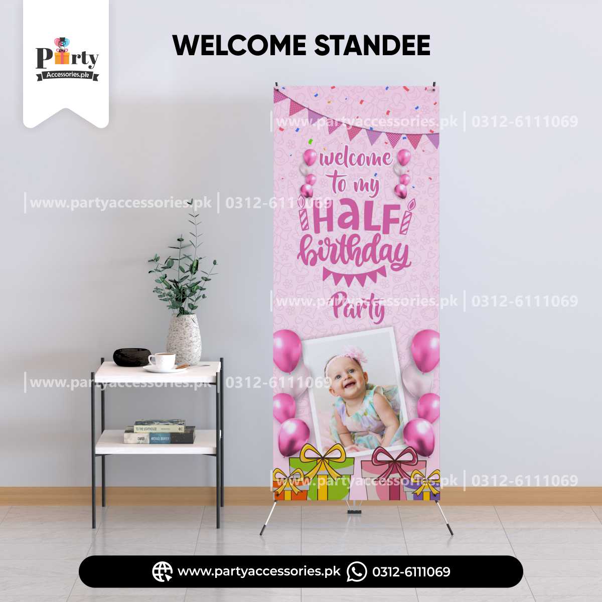 Half Birthday Party Celebration | Customized Welcome standee in pink ...