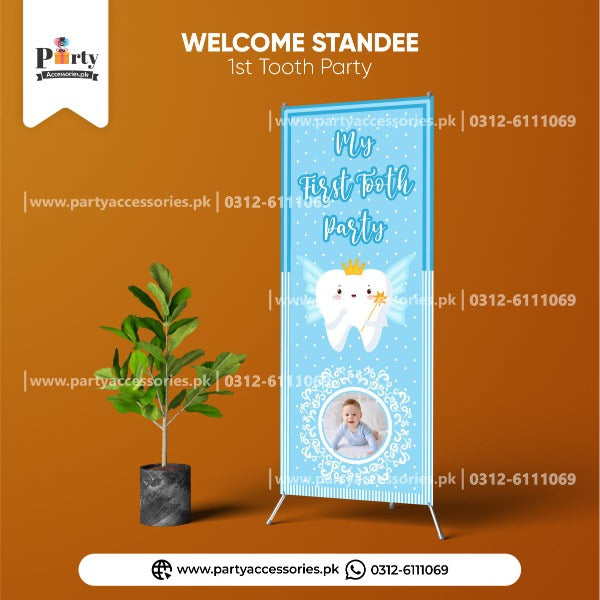 First tooth celebration party welcome standee in blue – PartyAccessories.pk