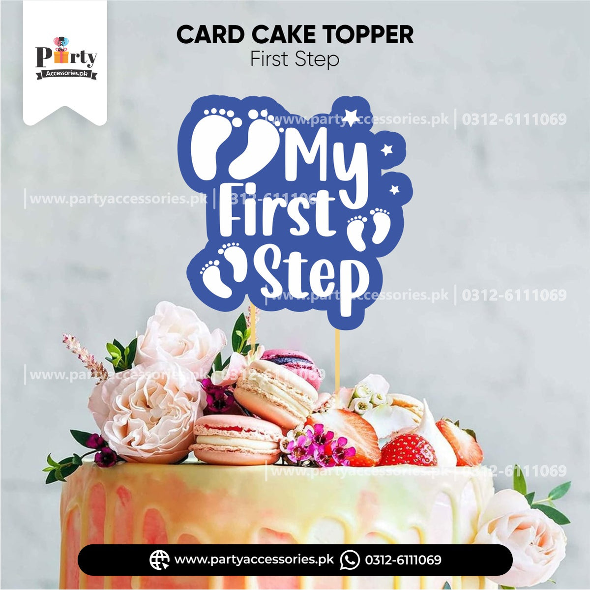 first step theme party table decorations card cake topper ...