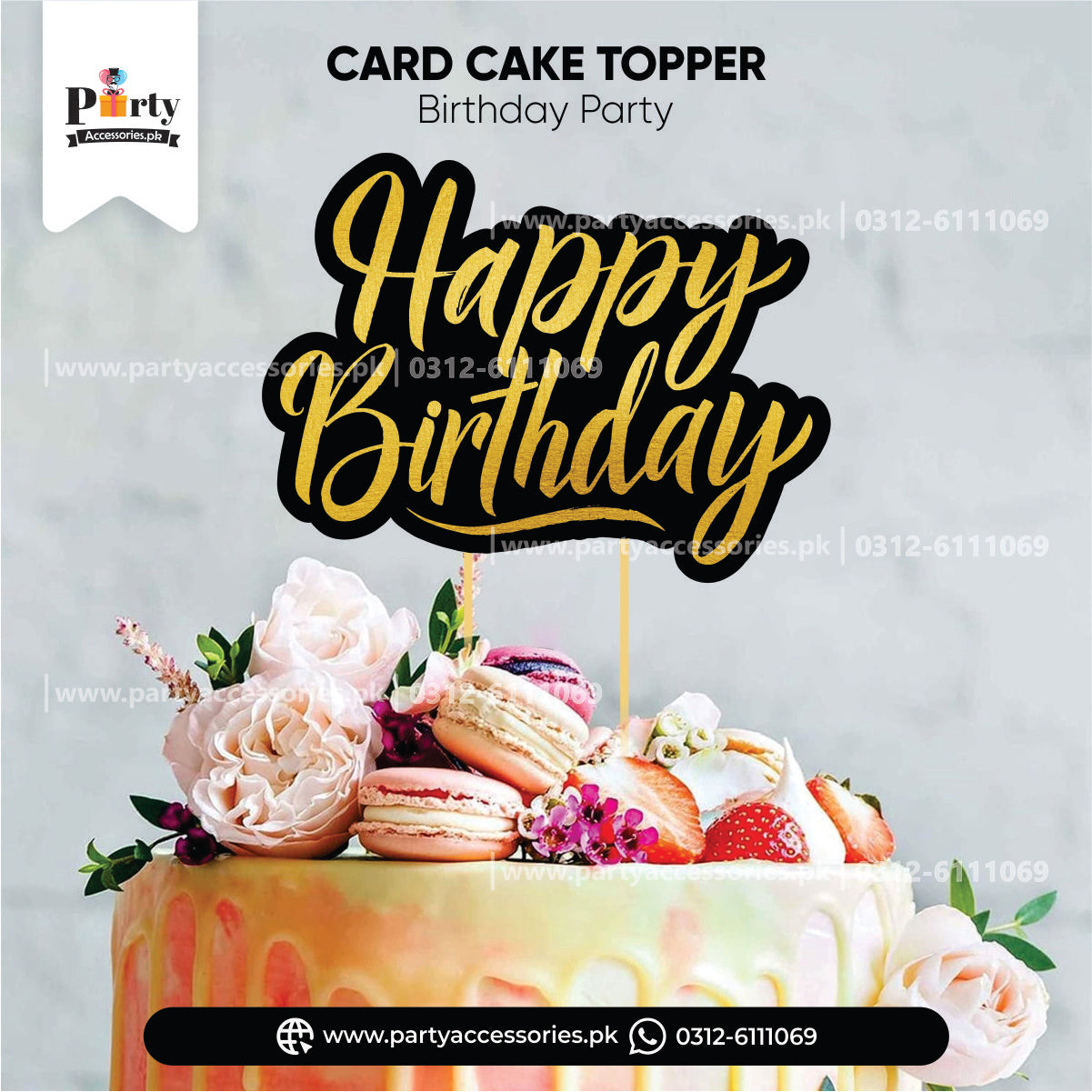 Happy birthday theme party table decorations card cake topper ...