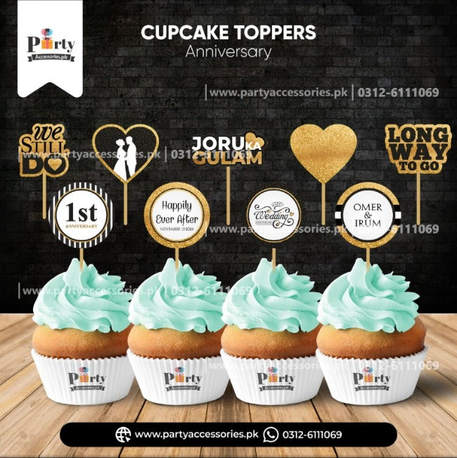 Wedding Anniversary table decor | Customized CUPCAKE TOPPERS set (pack ...