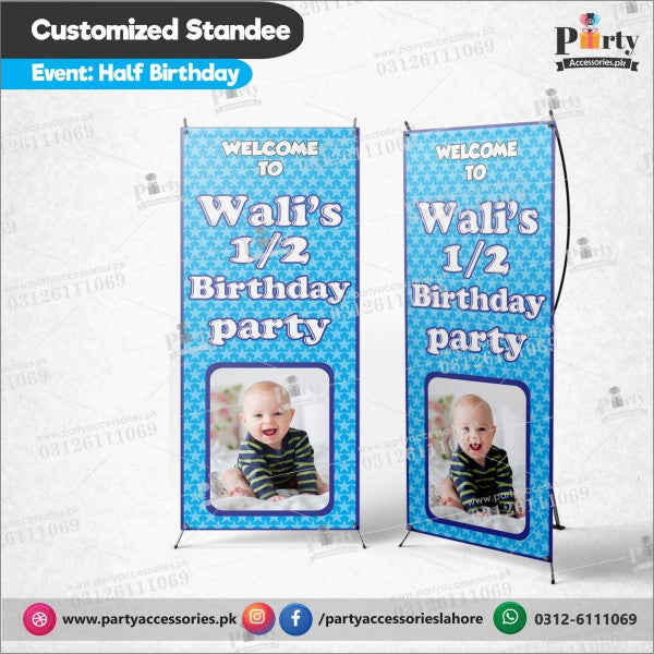 Half Birthday Party Celebration | Customized Welcome standee in blue ...