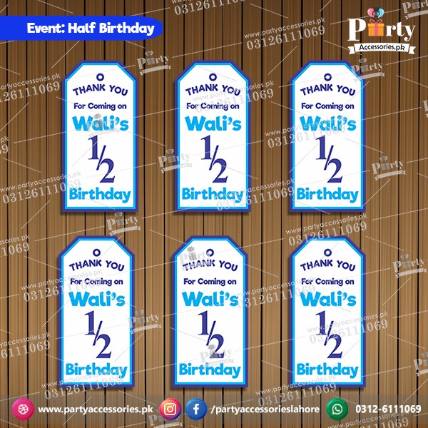 Half birthday party | Customized Gift tags / thank you tags ...