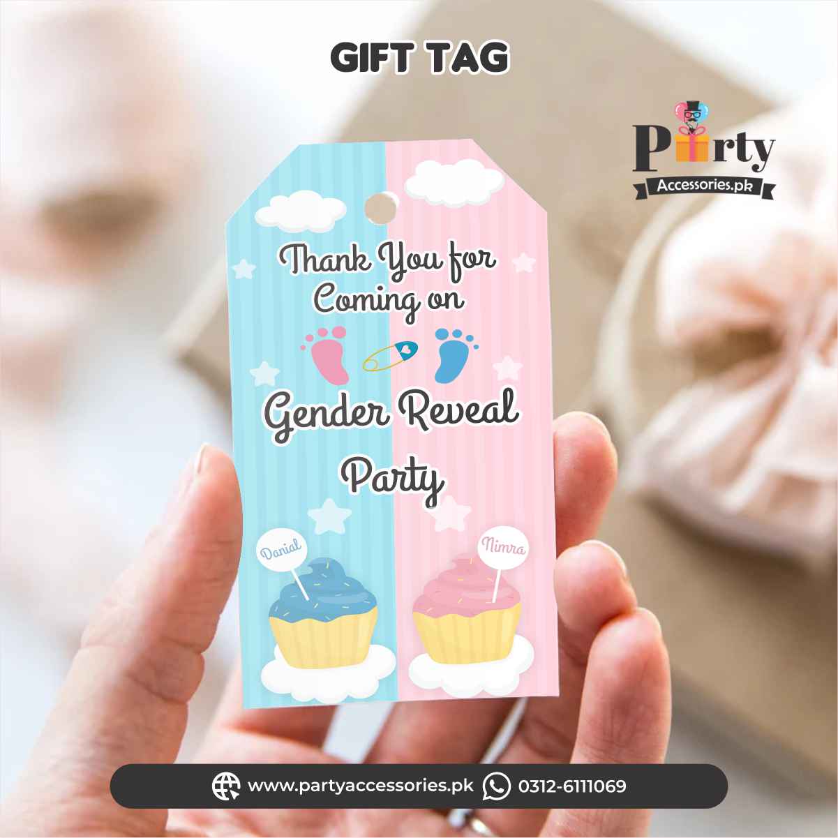 Gender reveal Customize thank you tags / cards | Pack of 6 ...