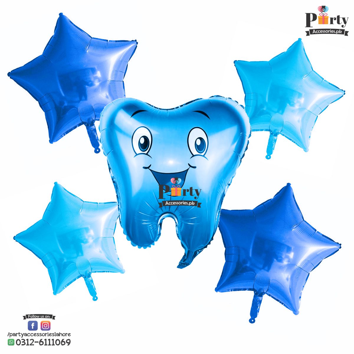 First tooth Celebration theme foil balloons set of 5 pcs blue ...