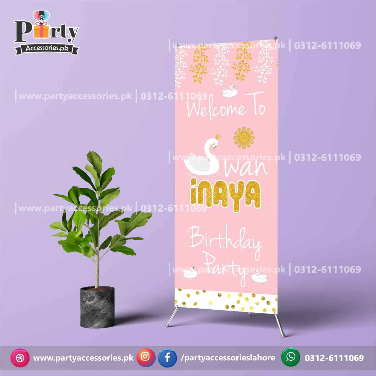 Swan theme birthday party customized welcome standee – PartyAccessories.pk