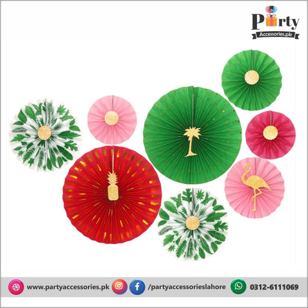 Paper Fan Party wall decoration set Flamingo theme birthday backdrop ...