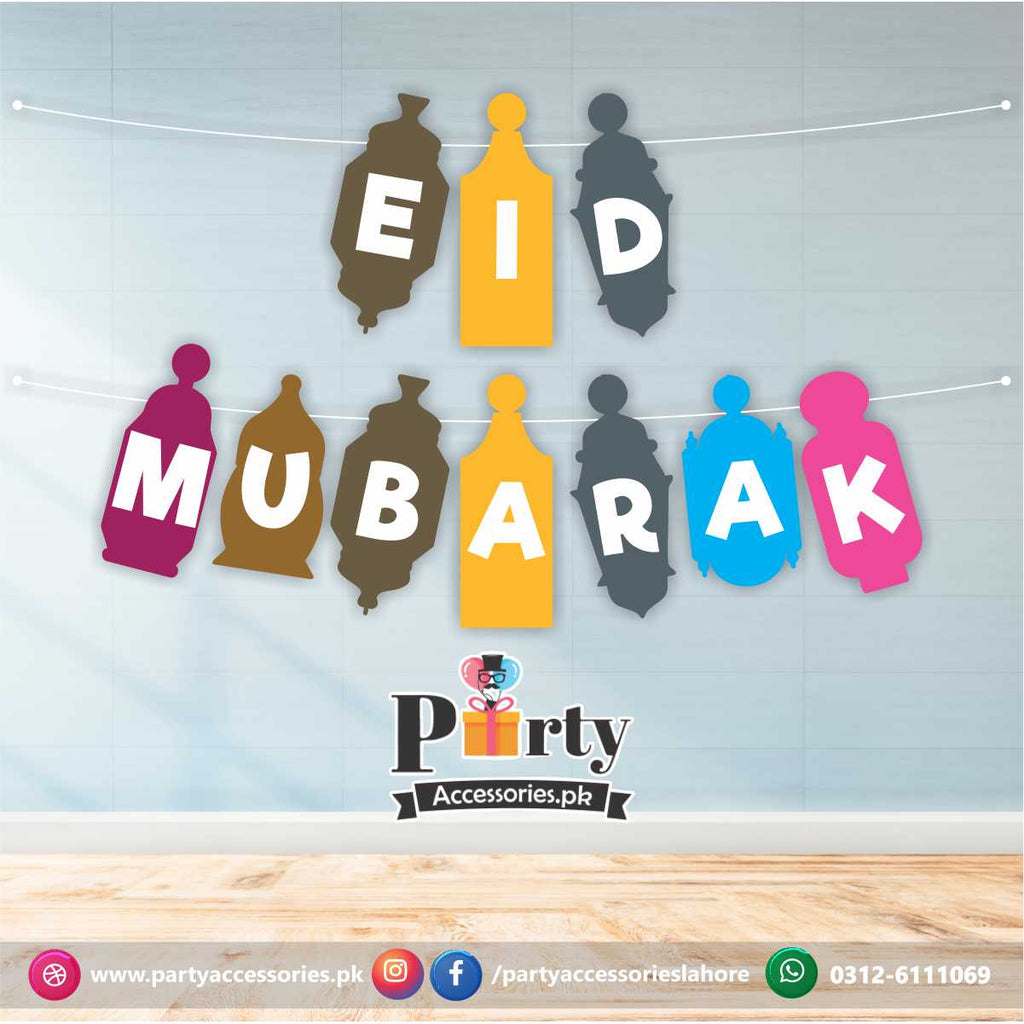 Eid Mubarak Wall bunting banner multi colored cutouts – PartyAccessories.pk
