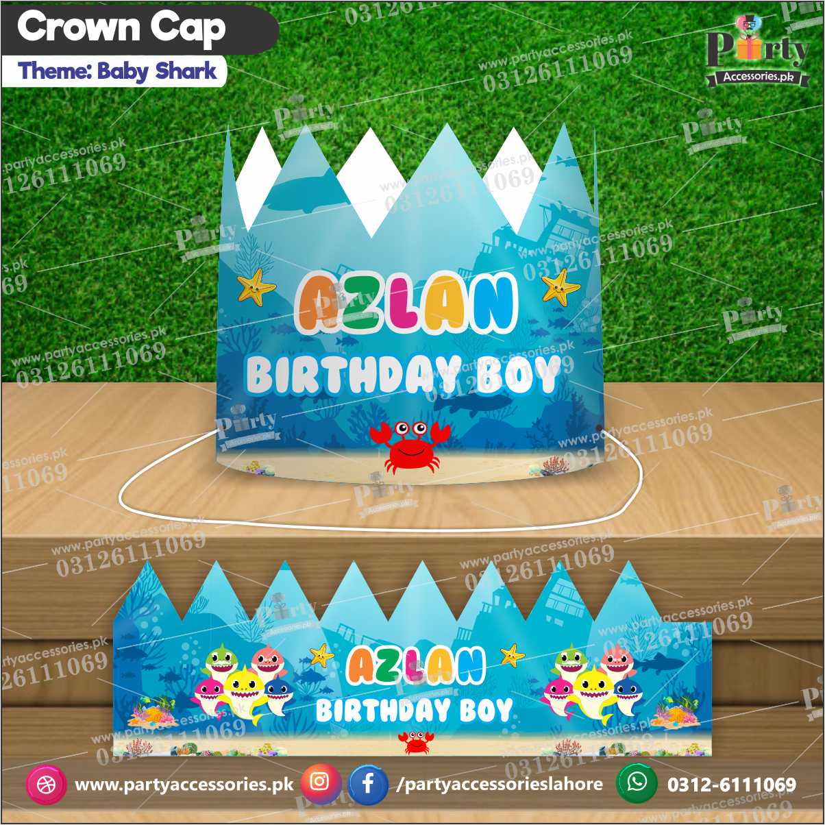 Baby Shark theme birthday party Customized Crown Cap – PartyAccessories.pk
