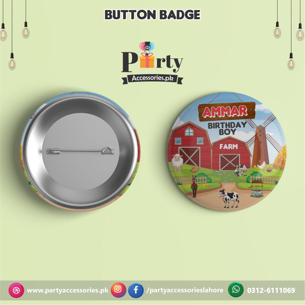 Farm Animals theme Customized Button Badge – PartyAccessories.pk
