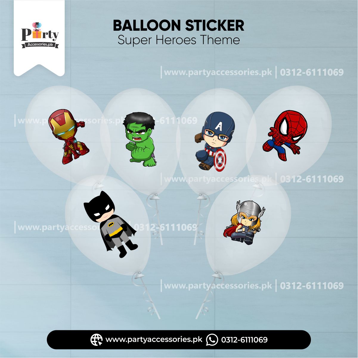 Superheroes theme transparent balloons with stickers – PartyAccessories.pk
