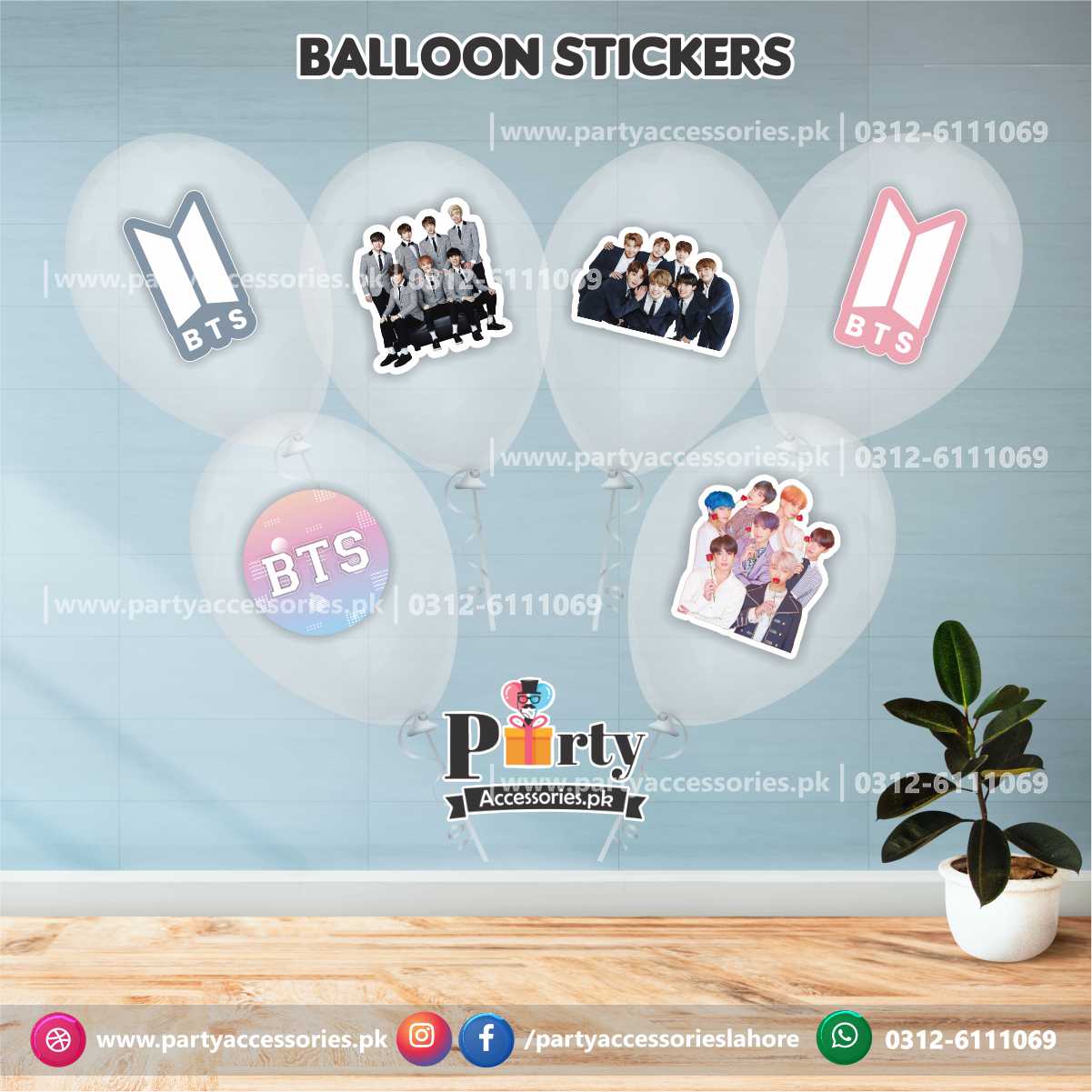 BTS theme party decoration transparent balloons and stickers pack of 6 ...