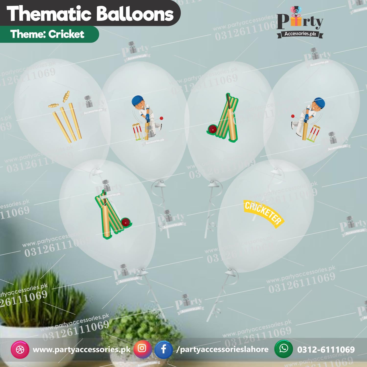 Cricket theme transparent balloons with stickers pack of 6 ...