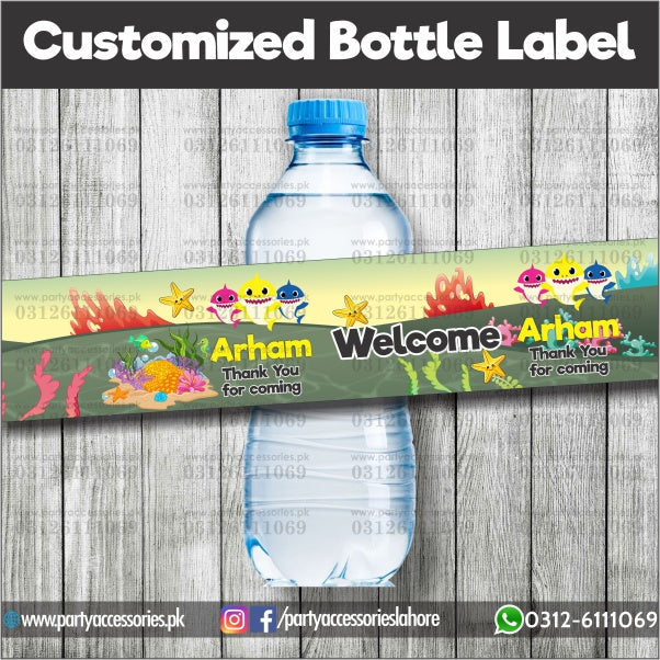 Baby shark theme Customized Bottle Label wraps for table decoration ...